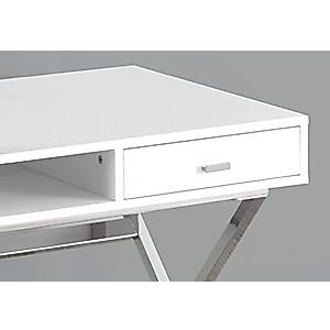 Monarch Specialties Laptop Table with Drawers and Open Shelf Computer, Writing Desk, Metal Sturdy Legs, 48" L, Glossy White