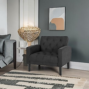 TYBOATLE Accent Chair, Fabric Living Room Arm Chairs for Bedroom, Mid Century Modern Upholstered Tufted Bedroom Office Armchair Single Sofa，Reading Lounging Side Lounge Chair (Dark Grey)