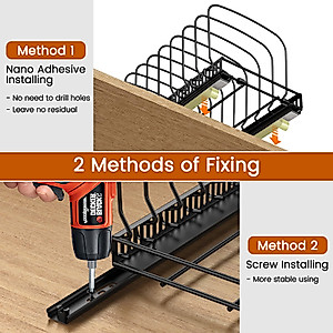 Housolution 1 Pack Pull Out Baking Tray and Cookie Sheet Organizer, Slide Out Cutting Board Organizer Rack with 10 Adjustable Dividers, Sliding Bakeware Muffin Tin Storage Organizer for Cabinet