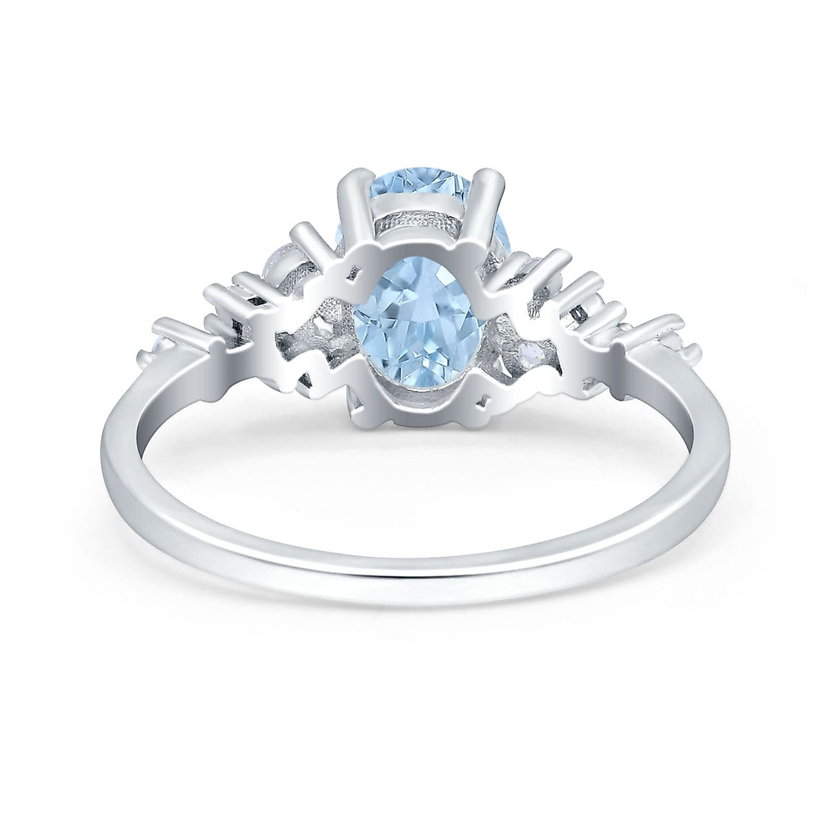 OMRANII Simulated Aquamarine CZ Size-9 Oval Art Deco Bridal Wedding Engagement Ring Round CZ 925 Sterling Silver