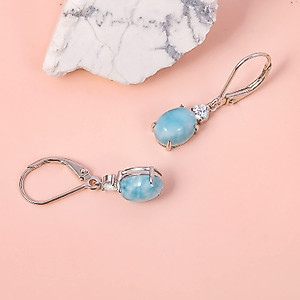 Larimar Dangle Earrings,925 Sterling Silver Gemstone Larimar Drop Earrings for Women