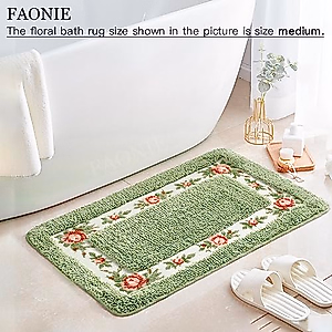 FAONIE Pretty Floral Rural Style Romantic Rose Flower Rug Shaggy Area Rugs Soft Non-Slip Doormat Floor Mat Bath Mat Bathroom Shower Rug Bedroom Living Room Carpet (Light Green, M)