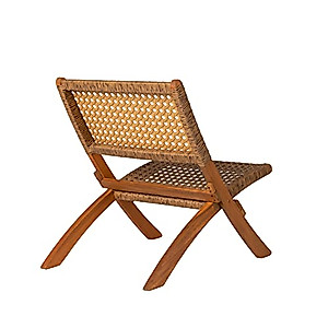 Patio Sense 64159 Sava Indoor Outdoor Folding Chair All Weather Wicker Low Slung Portable Seating Solid Acacia Wood Woven Seat & Back Indoors Porch Lawn Garden Fishing Sporting - Tan Webbing