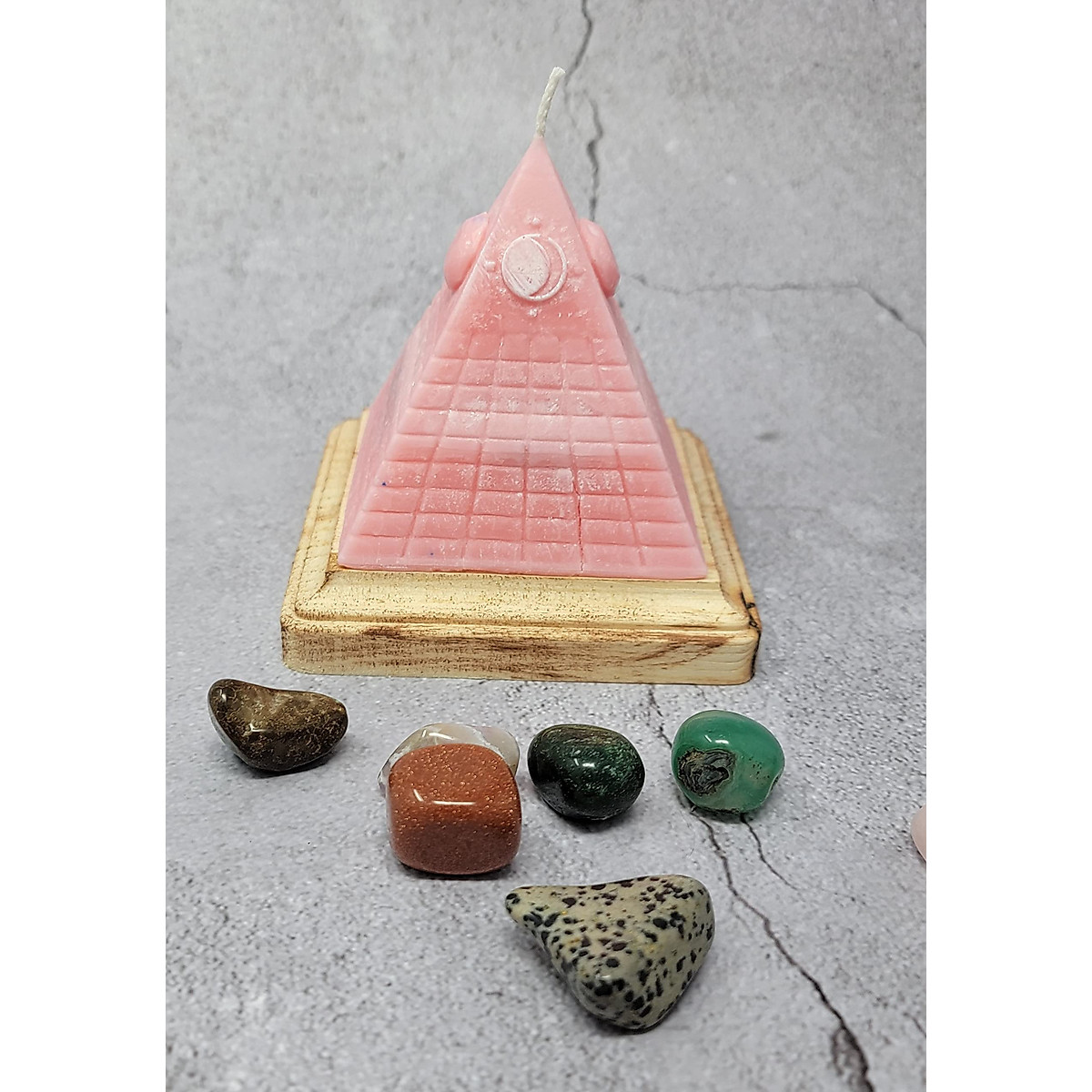 Pyramid Candle with hidden Crystals, Candle with Crystal Hidden Inside, Mystery Candles with Crystals (Pink)