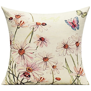 WOKANI Spring Outdoor Throw Pillow Covers 18x18 Set of 4 Decorative Cushion Cases for Patio Bench Couch Sofa Home Garden Decor,Butterfly Flower Floral Ladybug Lavender