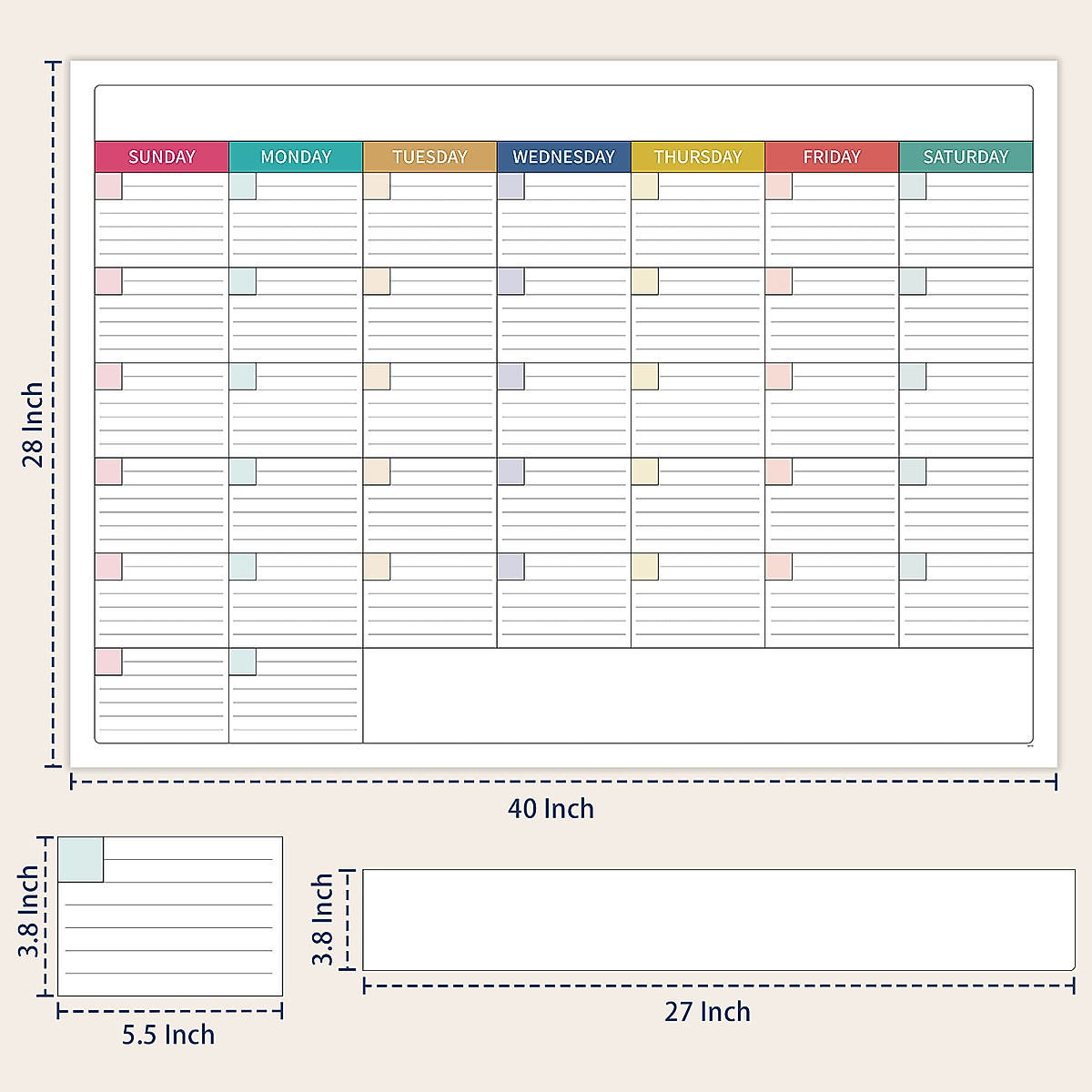 Dry Erase Calendar for Wall - Large Dry Erase Calendar, 28" x 40", Undated Monthly Calendar for Home, Office, Classroom, Erasable Laminated Calendar Whiteboard with 5 Markers ＆ 8 Stickers