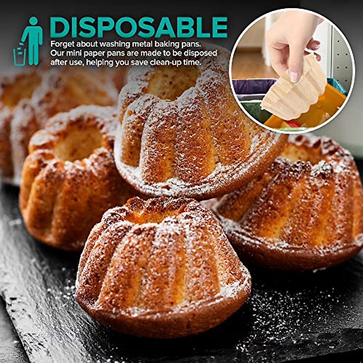 Stock Your Home Mini Fluted Tube Pan for Baking (25 Pack) Disposable Paper Cake Pans for Baking Nonstick Paper Molds for Baking Mini Angel Food Cake, Pie, Scone, Pineapple Pound Cakes