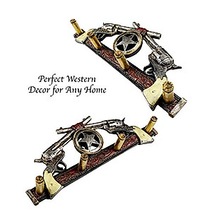 Urbalabs Six Shooter Western Coat Hanger Towel Hook Country Decor Wall Coat Rack Hanging Hooks Key Holder Mounted Decorative Cowboy Hat Rack Rustic Home Gun Decor (Double Pistol Shotgun Shell)