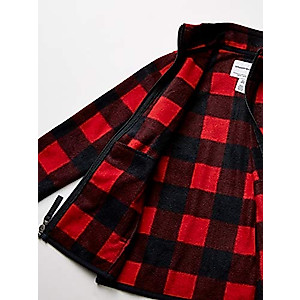 Amazon Essentials Men's Polar Fleece Full-Zip Mock Jacket, Black Red Buffalo Check, Small