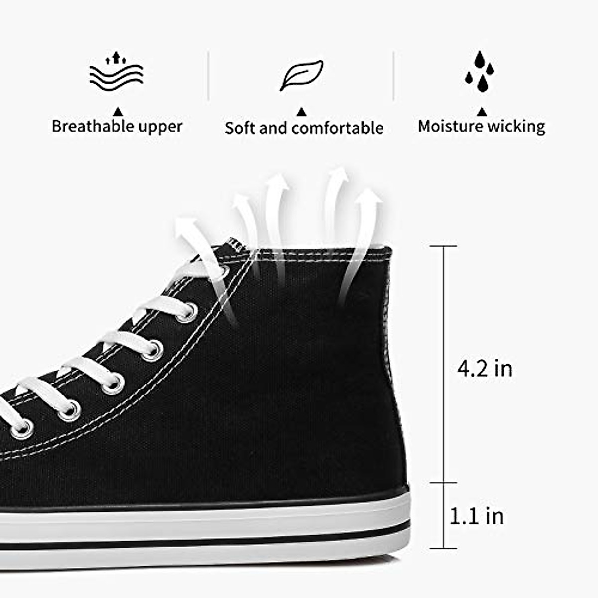 Women's High Top Canvas Shoes Fashion Sneakers Casual Shoes for Walking（Black.US9）