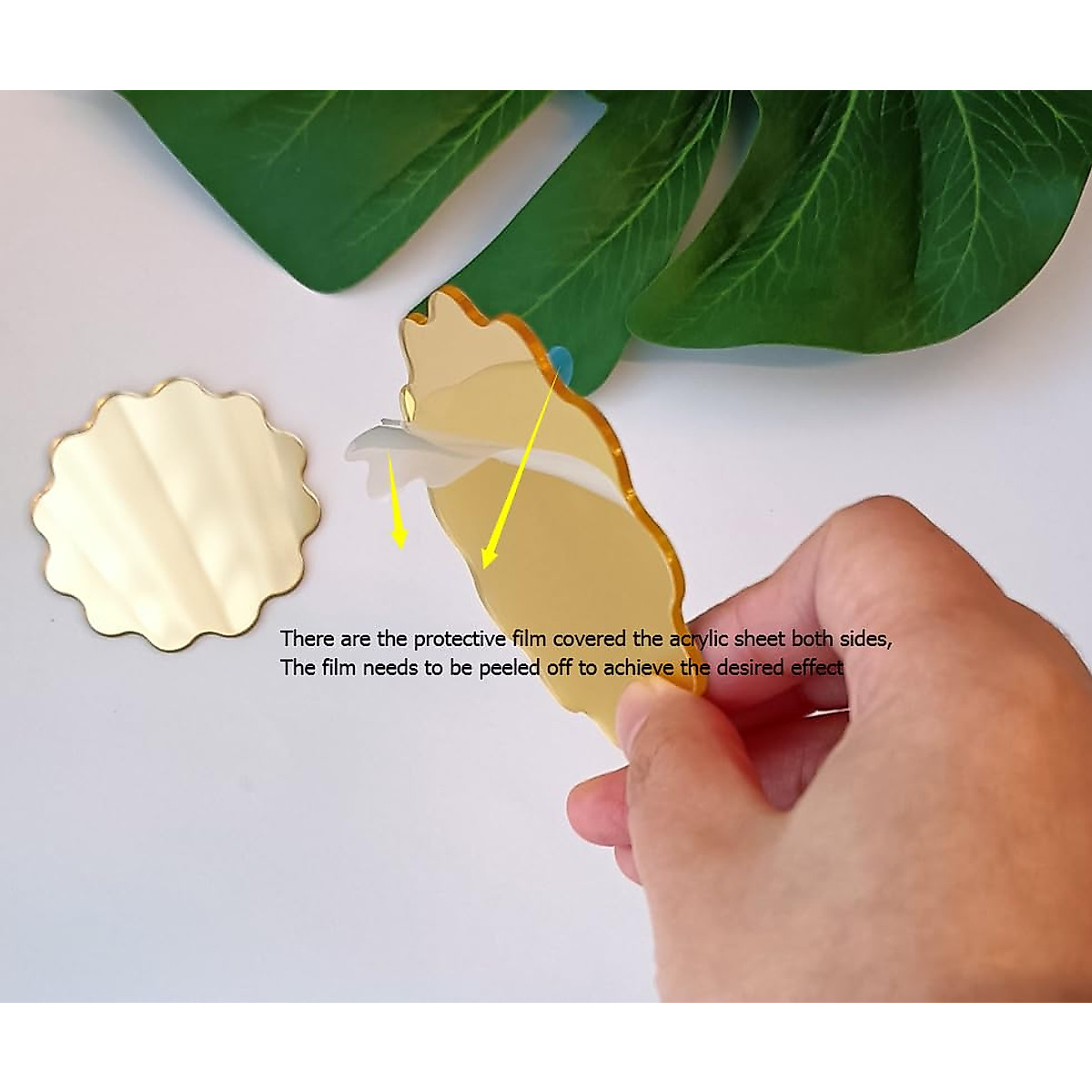 20pcs of Gold Acrylic Wedding Place Card,Mirrored Scallop Place Card,Laser Cut Wavy Circle Acrylic Seating Chart,Acrylic Place Card,Name Place Card (Gold Mirror, 3'')