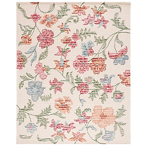 SAFAVIEH Jardin Collection Area Rug - 8' x 10', Ivory & Red, Handmade French Country Floral Wool, Ideal for High Traffic Areas in Living Room, Bedroom (JAR155A)
