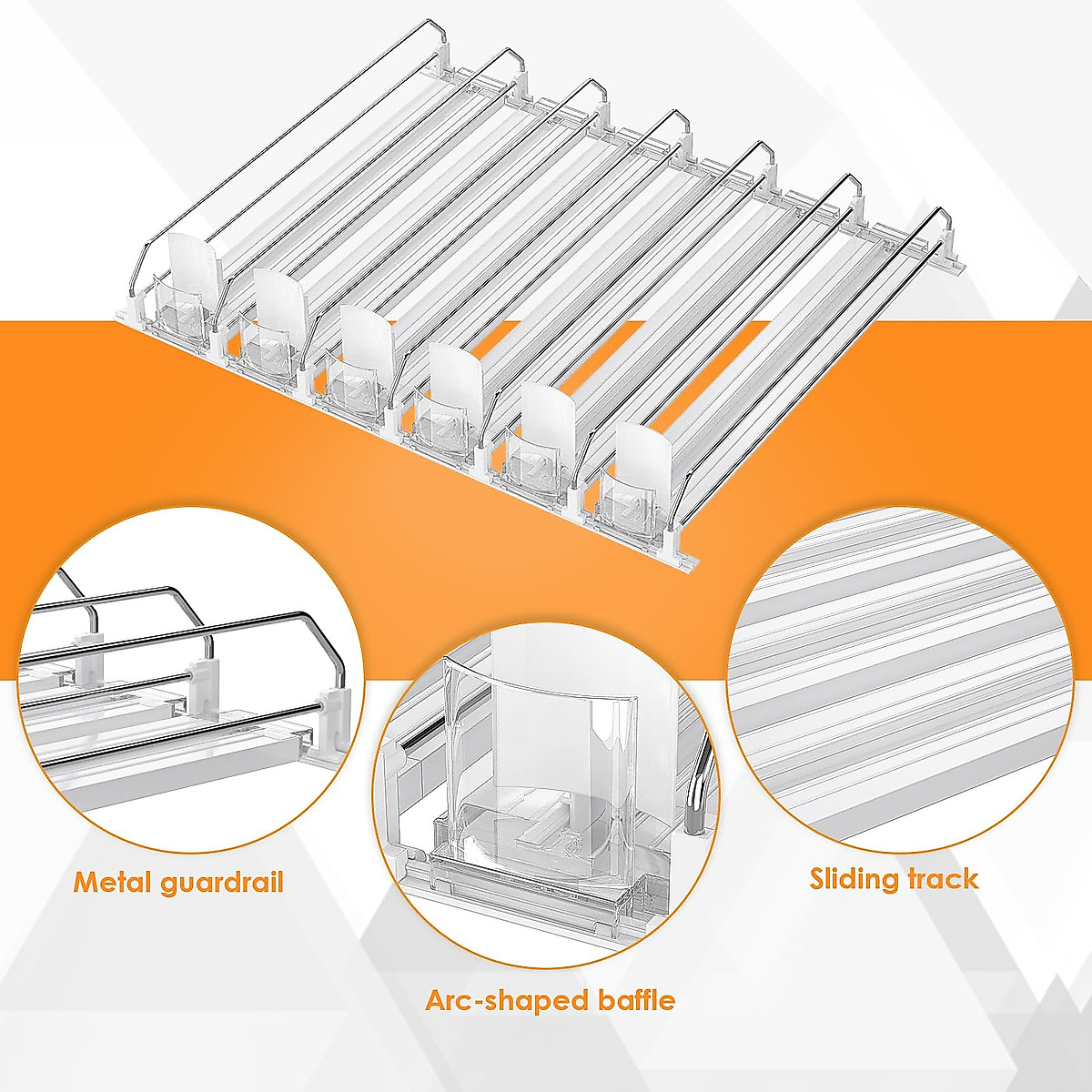 Minicloss Drink Organizer for Fridge,Fridge Organization,Soda Can Organizer,Spring Loaded Beverage Storage (6 Row, White)