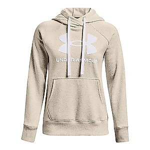 Under Armour Womens Rival Fleece Logo Hoodie , Oatmeal Light Heather (783)/White , X-Small