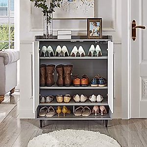 OLD CAPTAIN Shoes Cabinet,5-Tier Modern Entryway Organizer Cabinet with Door,Deodorisation and Automatic Lighting (Grey)