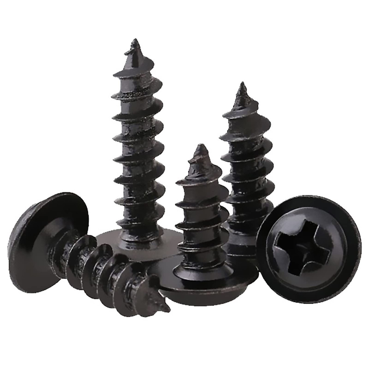 HanTof 420pcs M2 M3 M4 Phillips Truss Head Self-Tapping Wood Screws,Wafer Head Wood Screws,Pan Head with Washer Tapper Screws Assortment Kit for Wood,Plastic and Soft Metal,13 Sizes,Black Carbon Steel