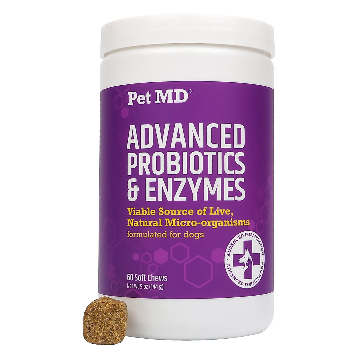 Pet MD Probiotics & Enzymes for Dogs - Gut Health Chews with Prebiotics - Digestive Aid for Dogs with Upset Stomach, Diarrhea, Constipation, or Gas - Functional Probiotics for Dogs - 60 ct