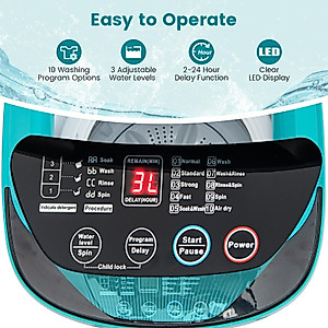 COSTWAY 7.7 Lbs Portable Washing Machine, 0.78 Cu.ft Full Automatic Laundry Machine with 10 Preset Programs, 3 Water Levels, Compact Washer and Spinner Combo for RVs Dorms Apartments, Blue