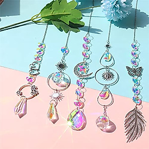 5 PCS Crystal Sun Catcher Pendant Hanging Ornament Decoration Crystal Ball Prism Rainbow Suncatchers for Windows Home Garden Decoration