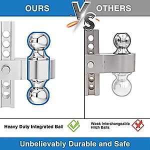 TOLEAD Adjustable Trailer Hitch, Fits 2" Receiver, 6" Drop/Rise Aluminum Hitch, 12,500 LBS GTW, 2" and 2-5/16" Double Hitch Ball Mount, Tow Hitch with Double Anti-Theft Pins Locks, Silver