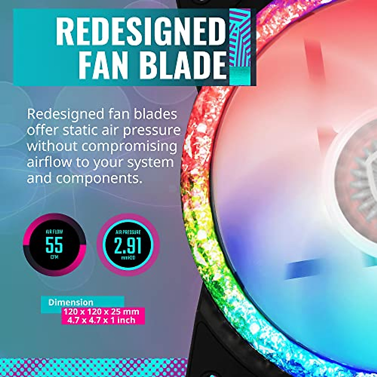 Cooler Master MasterFan MF120 Prismatic Tri-Loop ARGB 3-Pin Fan, 24 Independently LEDs, 6 LEDs Fan hub, 120mm PWM Static Pressure Fan, ARGB Header Extender for Computer Case & Liquid Radiator
