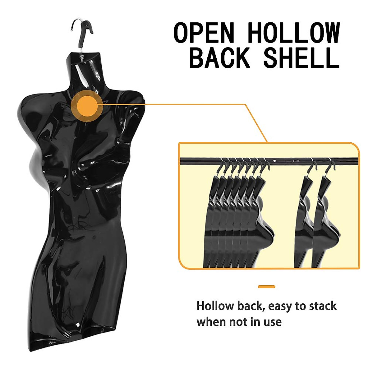 4PCS Female Male Mannequin Torso Dress Form Sewing Manikin 27 Inch 30 Inch Height Dress Model Mannequin Display Head Dress Mannequin Clothing Form Metal Hook (27inch, Black)