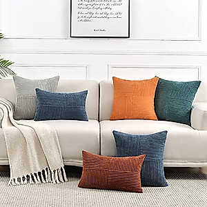 Fancy Homi 2 Packs Rust Boho Decorative Throw Pillow Covers 18x18 Inch for Living Room Couch Bed, Farmhouse Home Decor, Soft Corss Corduroy Patchwork Textured Terracotta Accent Cushion Case 45x45 cm