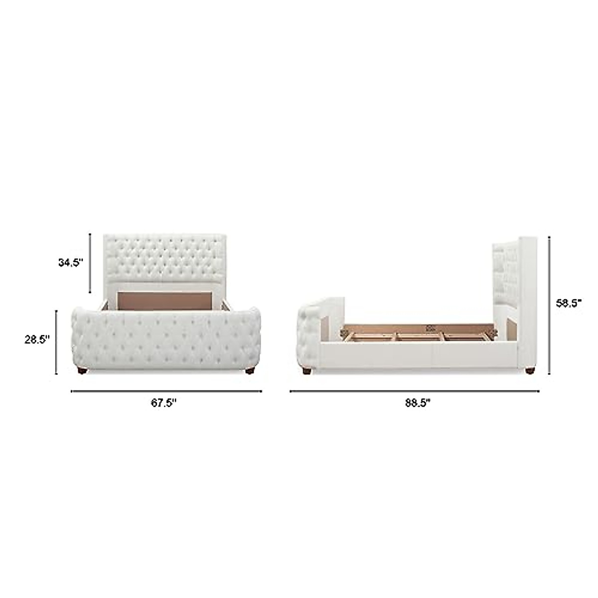 Jennifer Taylor Home Harmonie Queen Tufted Panel Bed Headboard and Footboard Set, Antique White Polyester