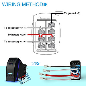 HOKAAER Waterproof Rocker Switch Toggle On-Off-On 12V/20A 24V/10A 7Pin DPDT Blue LED Light, with Jumper Wires Set for Marine Boat Car Truck Trailer 4x4 Caravan RV SUV ATV UTV