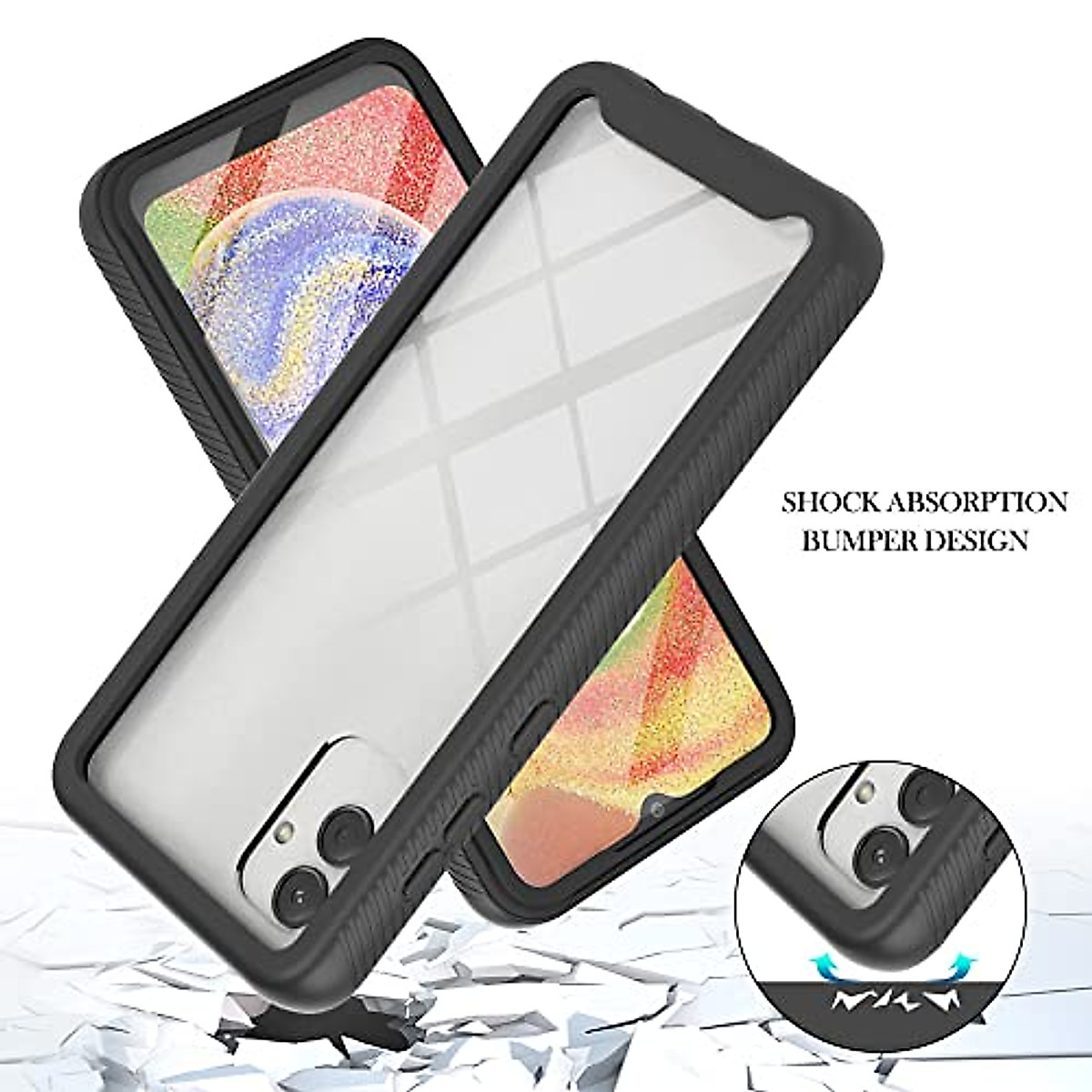 Case for Galaxy A04,Slim Full-Body Rugged Stylish Protective Clear Back Hybrid 3-in-1 Case with Built-in Screen Protector Phone Case for Samsung Galaxy A04 4G 2022 (Black)