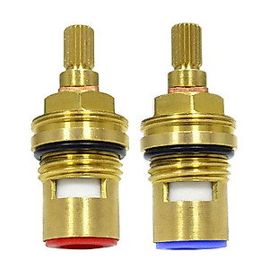 HGB VERIMP Pair of Replacement Brass Ceramic Disc Stem Cartridge, Faucet Valve, Quarter Turn, 1/2" X 53mm x 12mm Spline Length, 20 Teeth