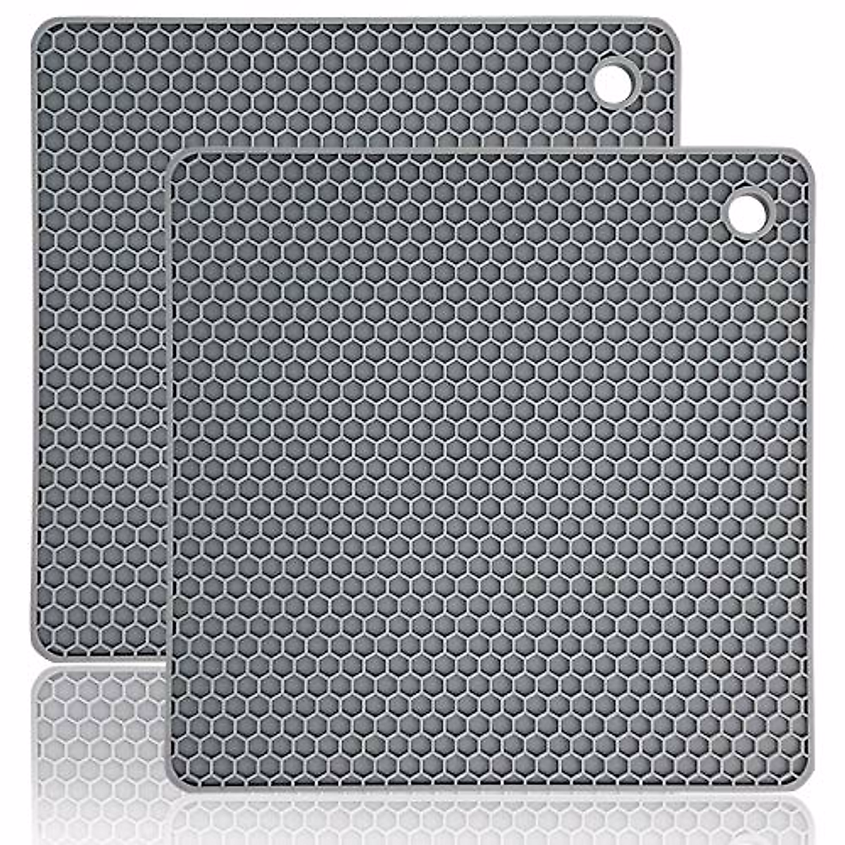 Anaeat 2 Pack Silicone Trivet Mats BPA Free - Heat Resistant Thicken Counter Mats, Multipurpose Hot Pads Non-Slip for Kitchen Potholder, Hot Dishes, Jar Opener, Spoon Rest, Drying Mat (Gray)