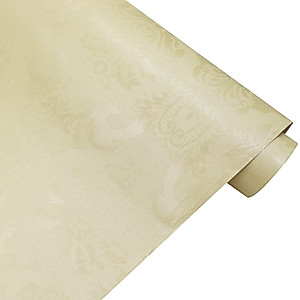 SimpleLife4U Peel & Stick Shelf Liner Waterproof Drawer Paper 17.7 Inch by 9.8 Feet, Beige Damask