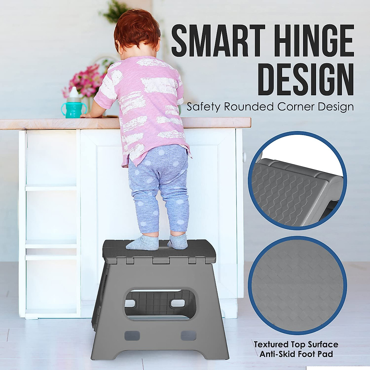 SPLENDOLE Folding Step Stool - 11-Inch Non-Slip Foot Stool for Kitchen, Bathroom, Living Room - Compact and Lightweight Stool Chair with 250-Lb Maximum Weight Capacity Step Stools for Kids and Adults