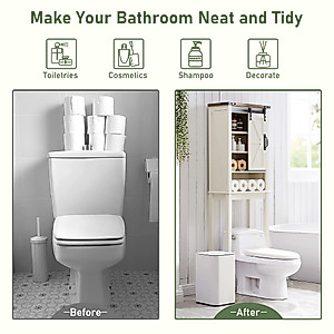 OKD Over The Toilet Storage Cabinet, Farmhouse Storage Cabinet Over Toilet with Sliding Barn Door & Adjustable Shelves, Home Space Saver for Bathroom, Living Room, Rustic Oak with Antique White