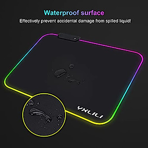 YXLILI RGB Mouse Pad, Led Gaming Mouse Pads 13.8" X 9.8" with 12 Lighting Modes, Anti-Slip Rubber Base Mousepads Water Resistant Mouse Mat for Wireless Computer Mouse for Office Home Gaming Working