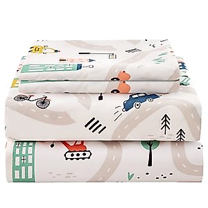 JSD Car Kids Printed Sheet Set Twin Size, 3 Piece Vehicles Microfiber Bed Sheets Deep Pocket