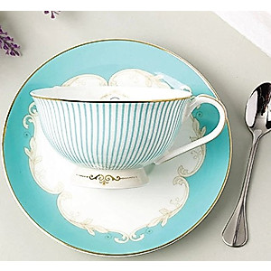 Jusalpha® Vintage Blue Bone China Teacup Coffee Cup Spoon and Saucer Set (FL-TCS01)