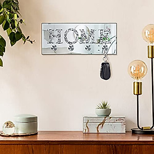 Yalikop Crush Diamond Mirrored Home Letter Plaque Sign Wall Mounted Key Holder Clear Heart Shape Hooks Key Hanger Christmas Gift for Wall Door Bookshelf Decorative