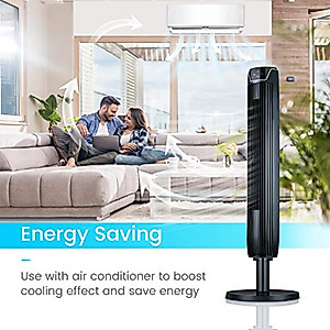 Tower Fan, 42 Inch Portable Oscillating Quiet Cooling Fan with Remote Controlled, 3 Modes and Speed Settings, Built-in Timer LED Display Stand Up Floor Fans Safe for Bedroom, Home Office Use, Black