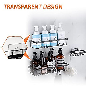 MAYKI Adhesive Hook Strip 4 Packs, Transparent Strong Sticky Adhesive Strips for Shower Caddy, Kitchen Racks, Bathroom Storage Shelves