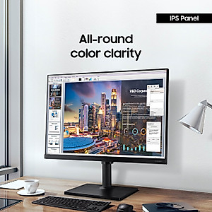 SAMSUNG FT45 Series 24-Inch FHD 1080p Computer Monitor, 75Hz, IPS Panel, HDMI, DisplayPort, USB Hub, Height Adjustable Stand, 3 Yr WRNTY (LF24T454FQNXGO),Black