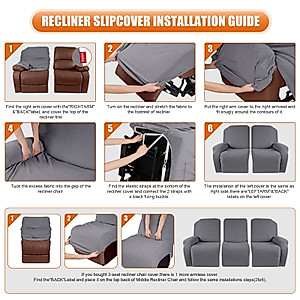 VANSOFY Recliner Cover, 3-Pieces Stretch Reclining Couch Covers with Pockets Reclining Sofa Slipcovers 3 Seater Soft Washable Furniture Protector for Dogs Cats(Light Gray)