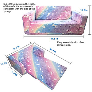 Asou Kids Sofa Toddlers Sofa with Blanket Glow in The Dark Kids Couch Fold Out Toddlers Play Couch 2 Seats Couch for Kids Toddlers