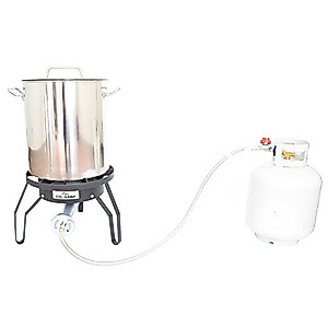 COOKAMP High Pressure Banjo Single Burner Outdoor Propane Burner Gas Stove with 0-20 PSI Adjustable Regulator and Steel Braided Hose SA1150