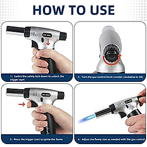 Hotdevil Butane Torch 9g Refillable Tank Kitchen Blow Torch Lighter/w Safety Lock Adjustable Flame Fit All Butane Cartridge Cooking Torch for BBQ Creme Brulee Dessert Baking (Butane Gas Not Include)