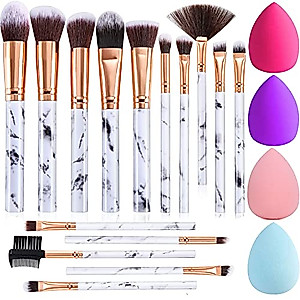 Makeup Brushes DUAIU 15PCs Marble Makeup Brush Set Premium Synthetic Kabuki Powder Blush Contour Foundation Concealer Eyeshadow Brushes with Makeup Sponge Make up Tool