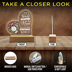 KITCHENVOY Acrylic Night Light Gift for Mother - to Our Family You are The World - Acrylic Light Gift for Mom from Son, Daughter on Mothers Day - Birthday Gifts to Mom