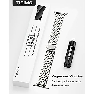 TISIMO for Apple Watch Band 41mm 40mm 38mm 45mm 44mm 42mm Series 9 8 7 6 5 4 3 2 1 SE SE2 Women and Men,Stainless Steel Metal Watchband for iWatch (Sliver)