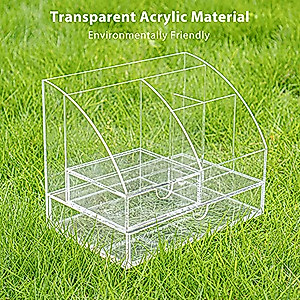 ARCOBIS Acrylic Desk Organizer with 2 Drawers, Clear Office Desktop Accessories Stationery Pen Organizer for Desk, Features 5 Compartments + 2 Sliding Drawer